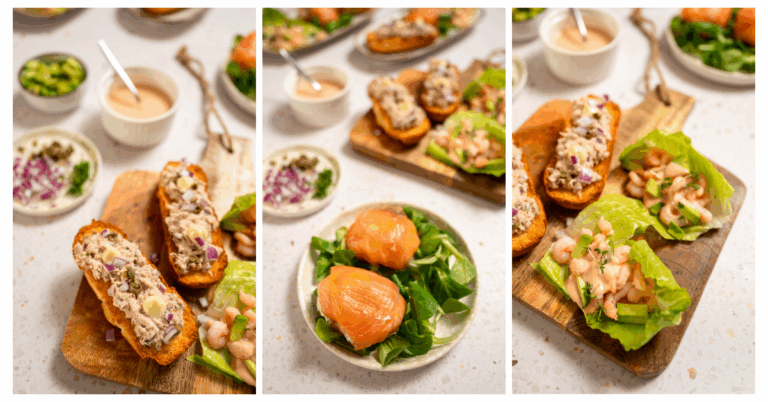 Trio van vis: voorgerecht met zalm, tonijn en Hollandse garnalen