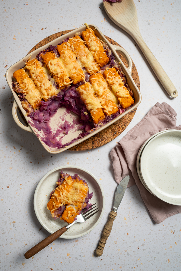 Rode kool ovenschotel met vissticks - Brenda Kookt